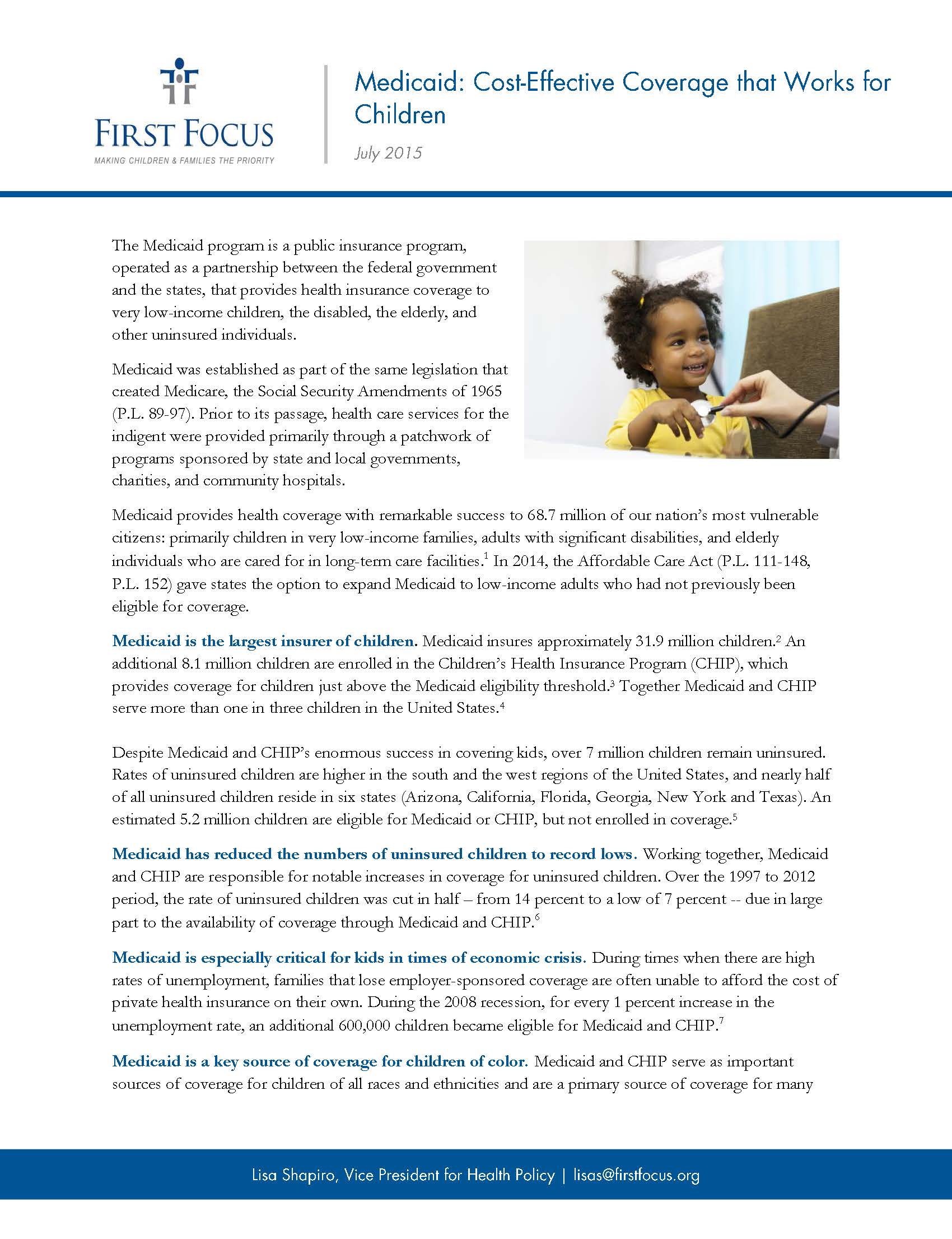 Medicaid: Cost-Effective Coverage that Works for Children | First Focus ...